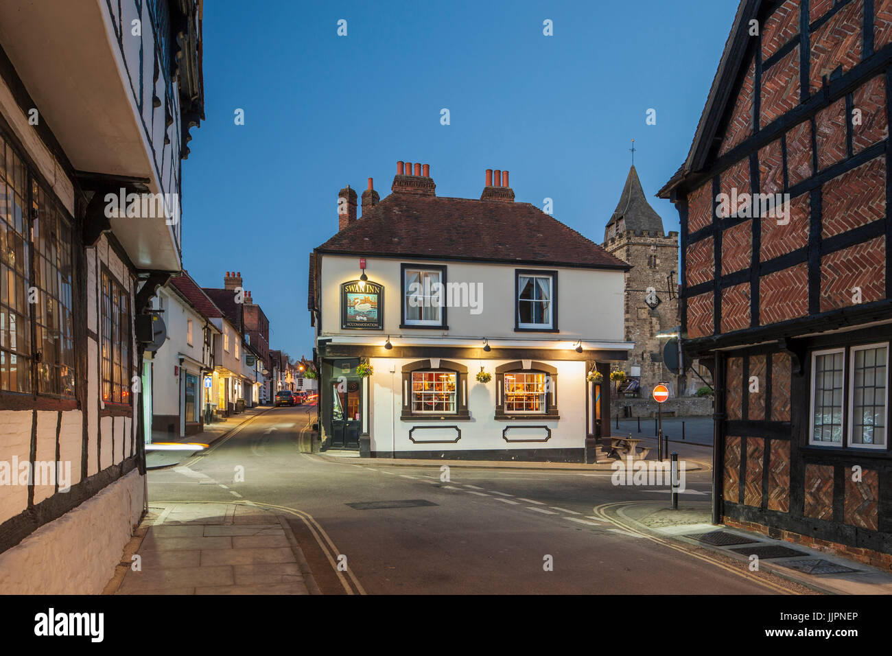 Night falls in the market town of Midhurst in West Sussex Stock Photo ...