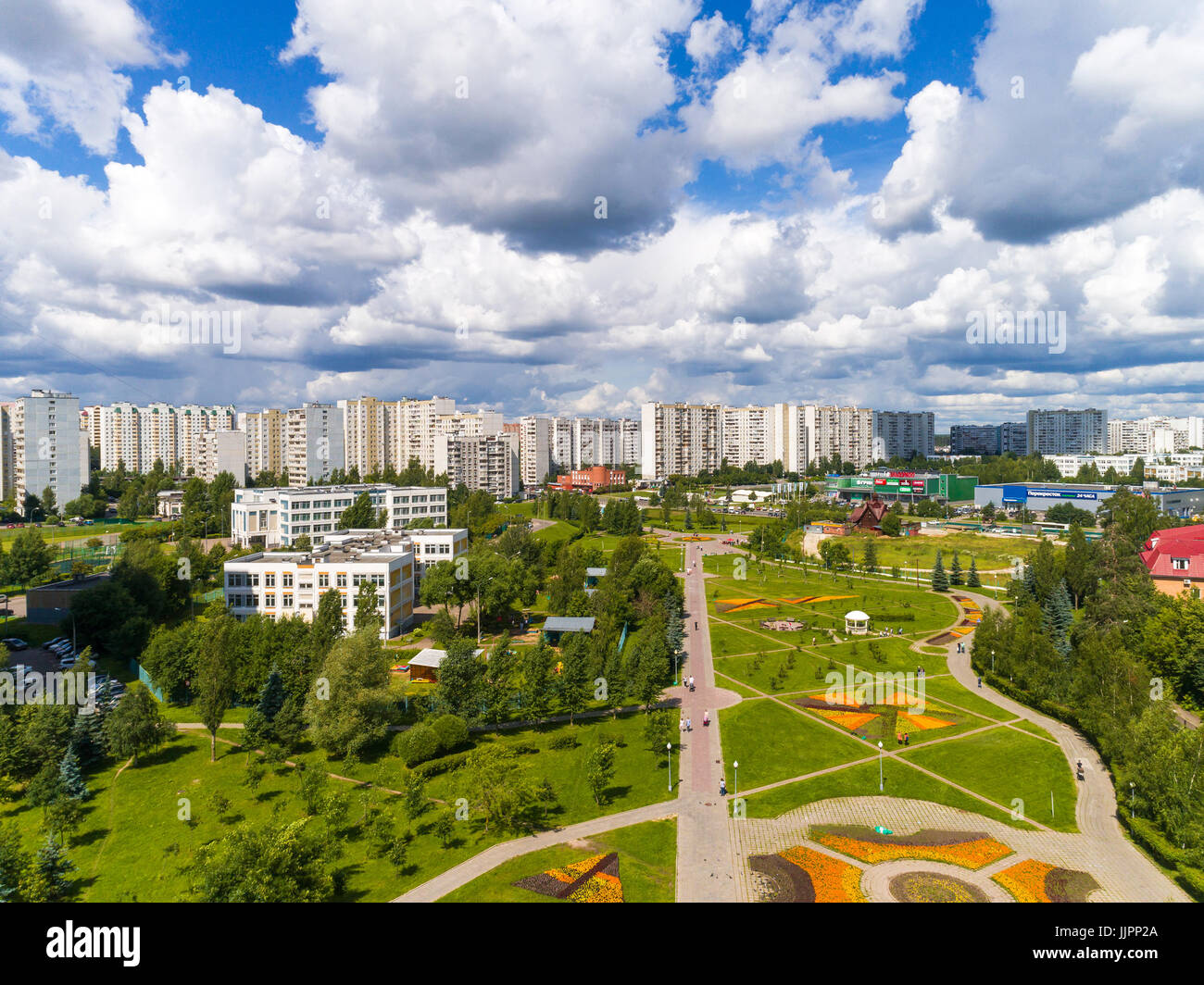 Moscow, Russia - July 20.2017. View from the height of boulevard with ...