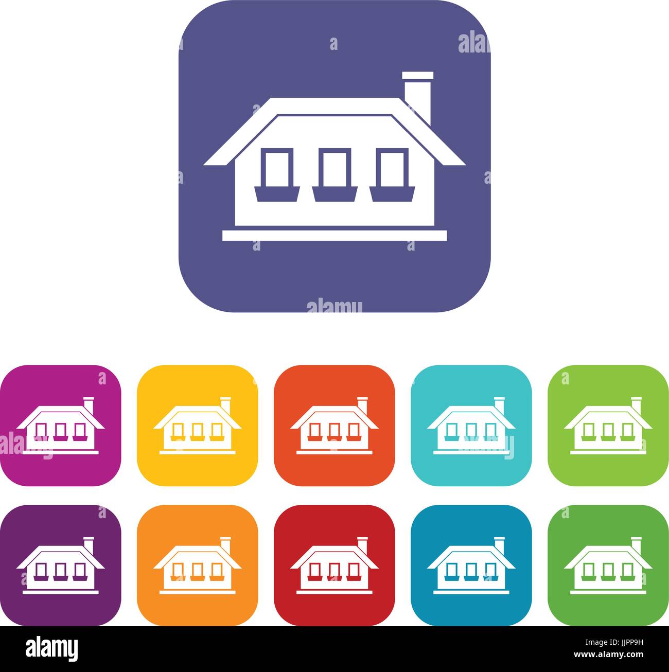 One-storey house with three windows icons set Stock Vector Image & Art ...