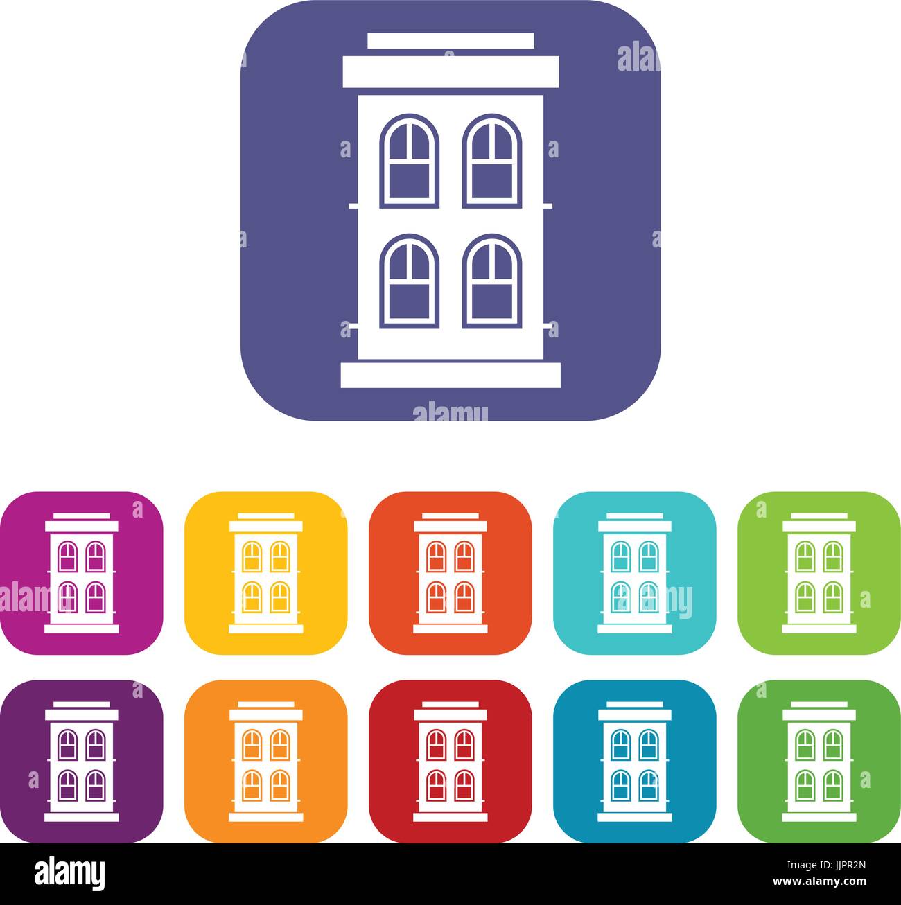 Two-storey house with large windows icons set Stock Vector Image & Art ...