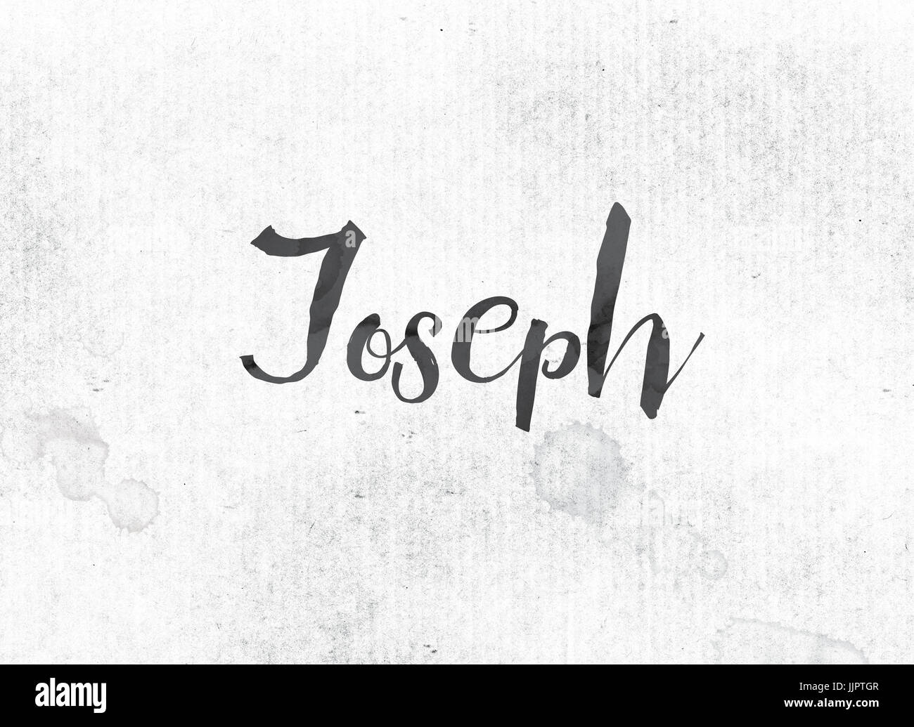 The word Joseph concept and theme painted in black ink on a watercolor ...