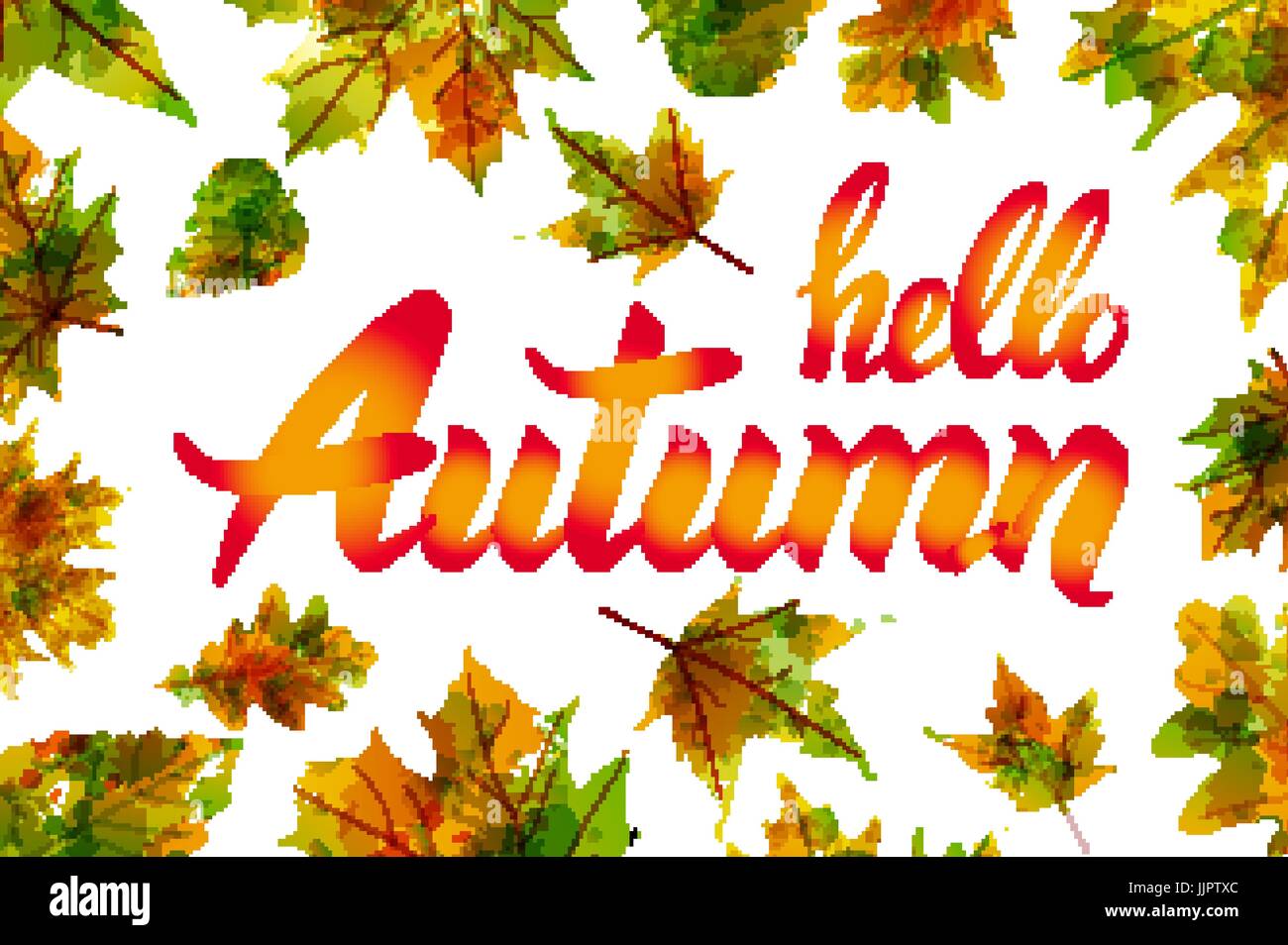 Hello autumn. Hand drawn different colored autumn leaves. Sketch ...