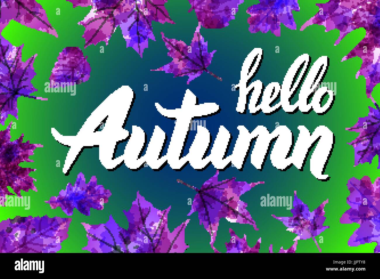 Hello autumn. Hand drawn different colored autumn leaves. Sketch ...