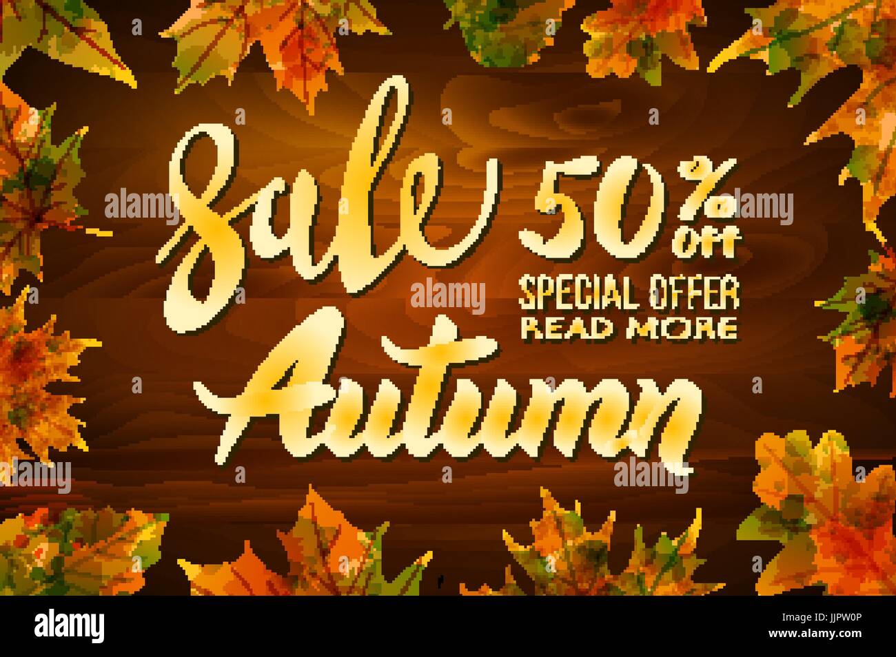 autumn special sale vintage vector typography poster on wood background ...