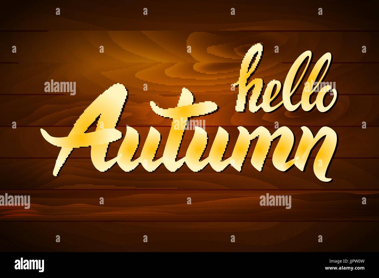 hello autumn lettering. Hand-written words on wood background. vector ...