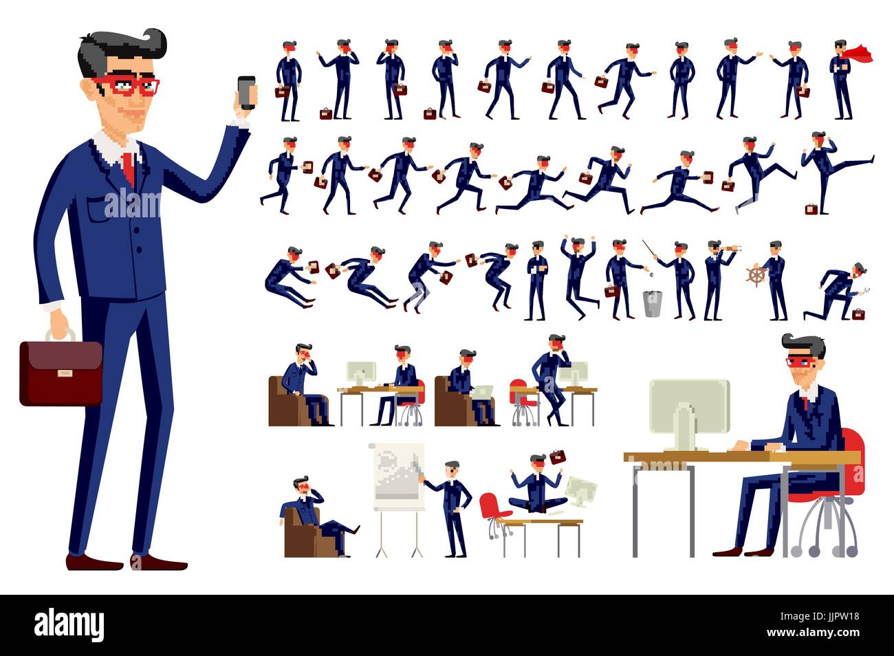 young cartoon businessman in blue suit vector art Stock Vector Image ...
