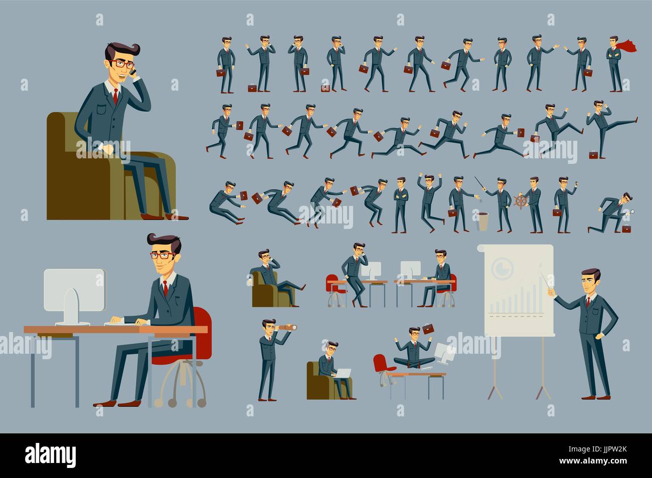 young cartoon businessman in blue suit vector art Stock Vector Image ...