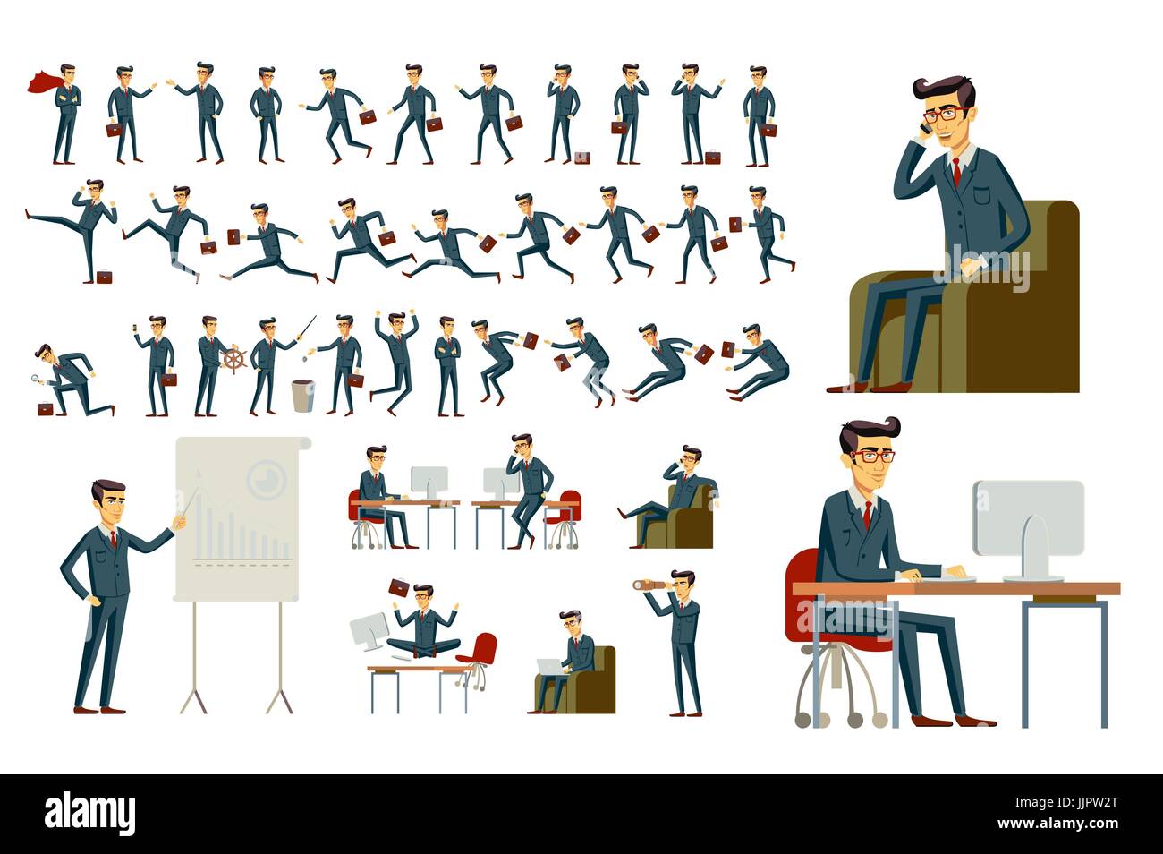 young cartoon businessman in blue suit vector art Stock Vector Image ...