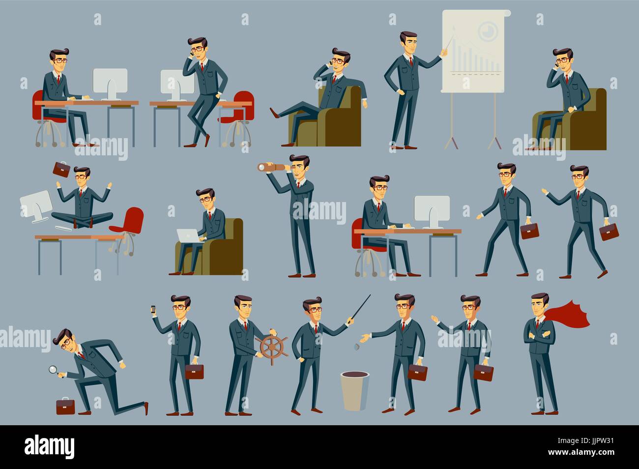 young cartoon businessman in blue suit vector art Stock Vector Image ...