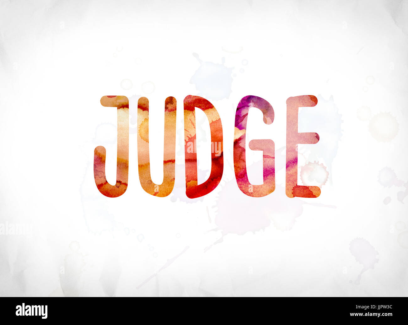 The word Judge concept and theme painted in colorful watercolors on a ...