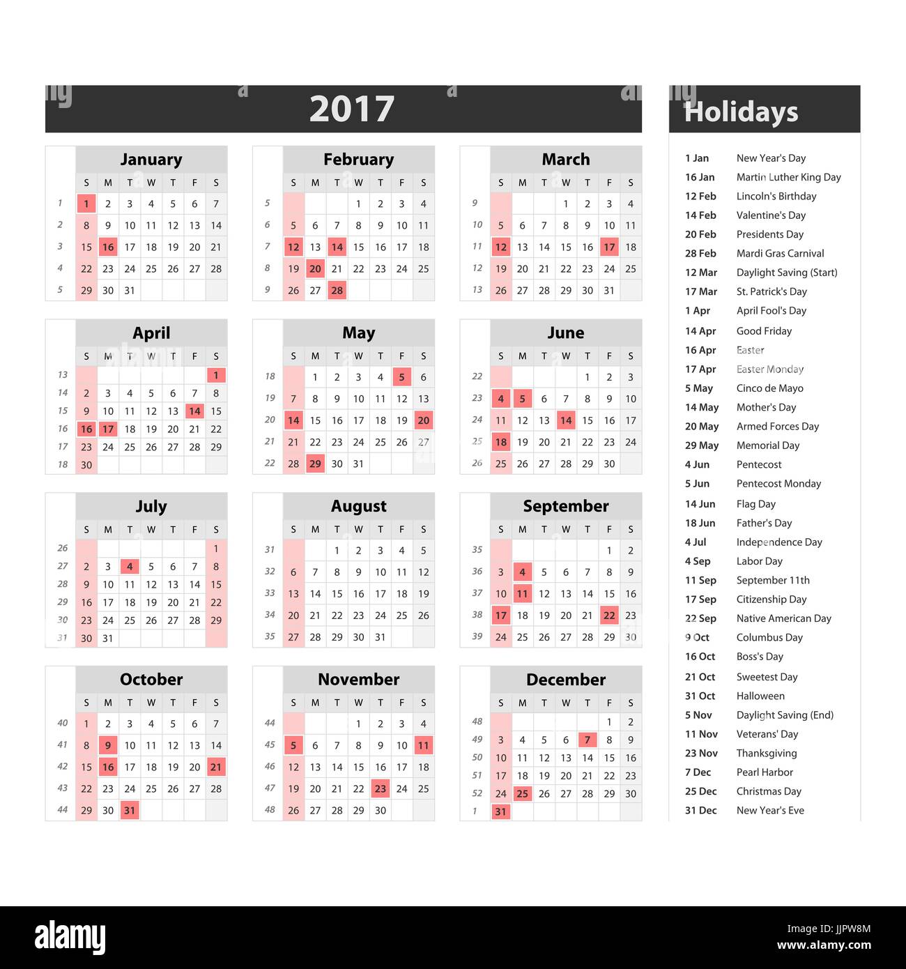 Calendar for 2017 on white background. Vector EPS10. art Stock Vector ...