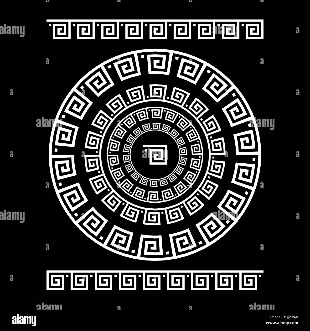Circle ornament meander. Round frame, rosette of ancient elements ...