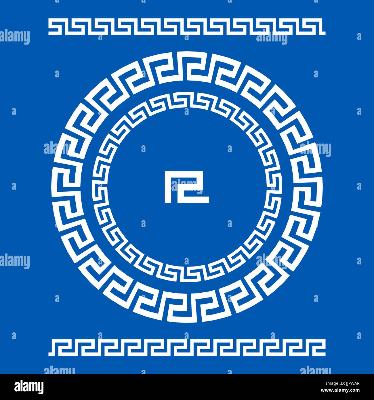 Circle ornament meander. Round frame, rosette of ancient elements ...