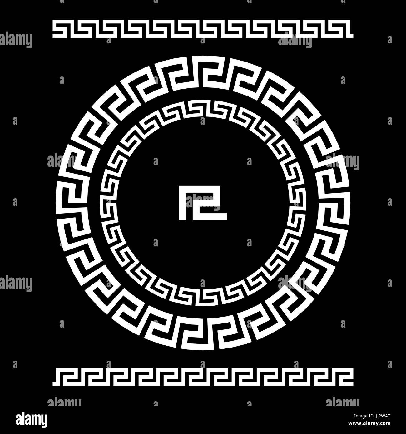 Circle ornament meander. Round frame, rosette of ancient elements ...