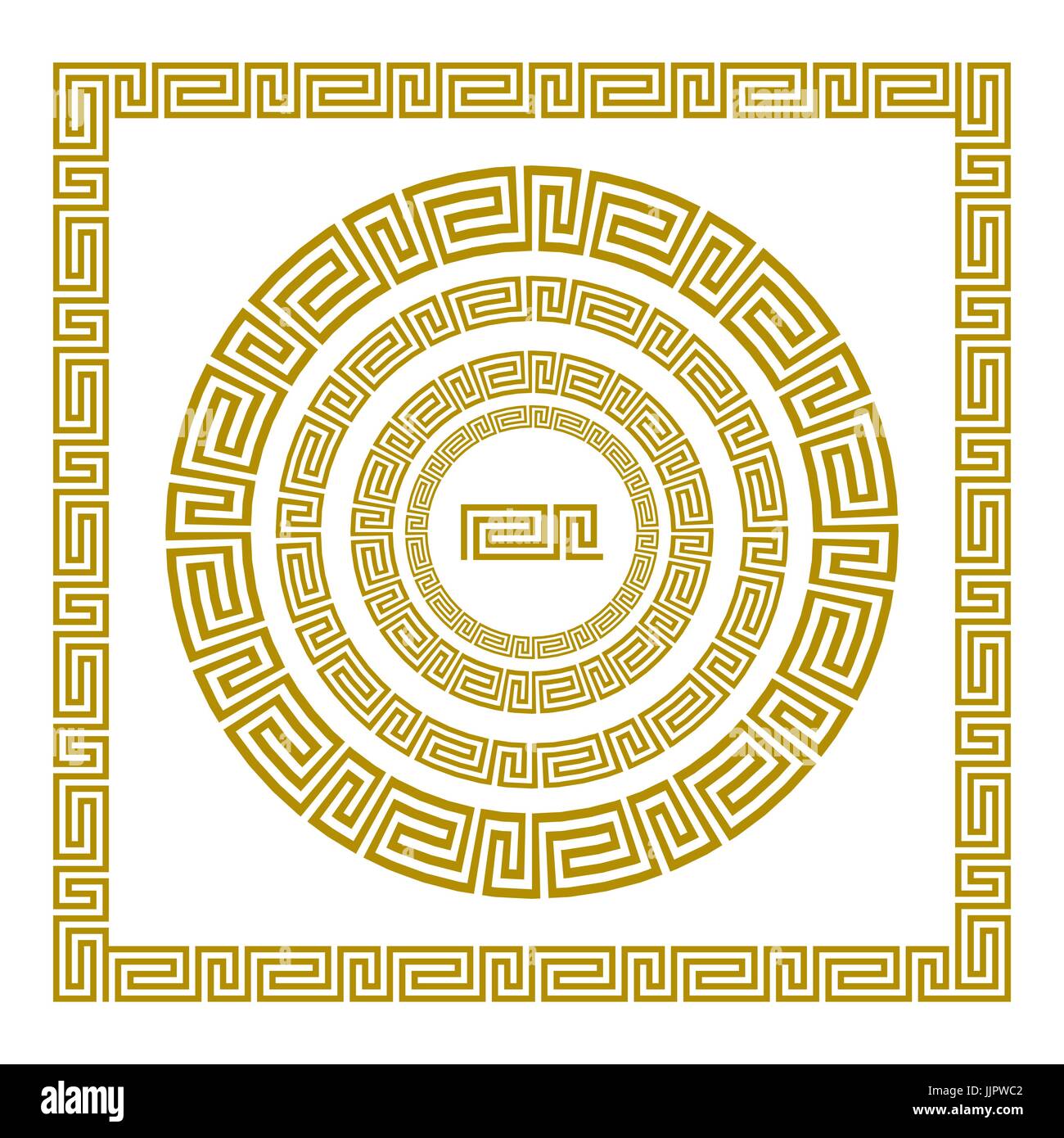 Vector set Traditional vintage golden square and round Greek ornament ...