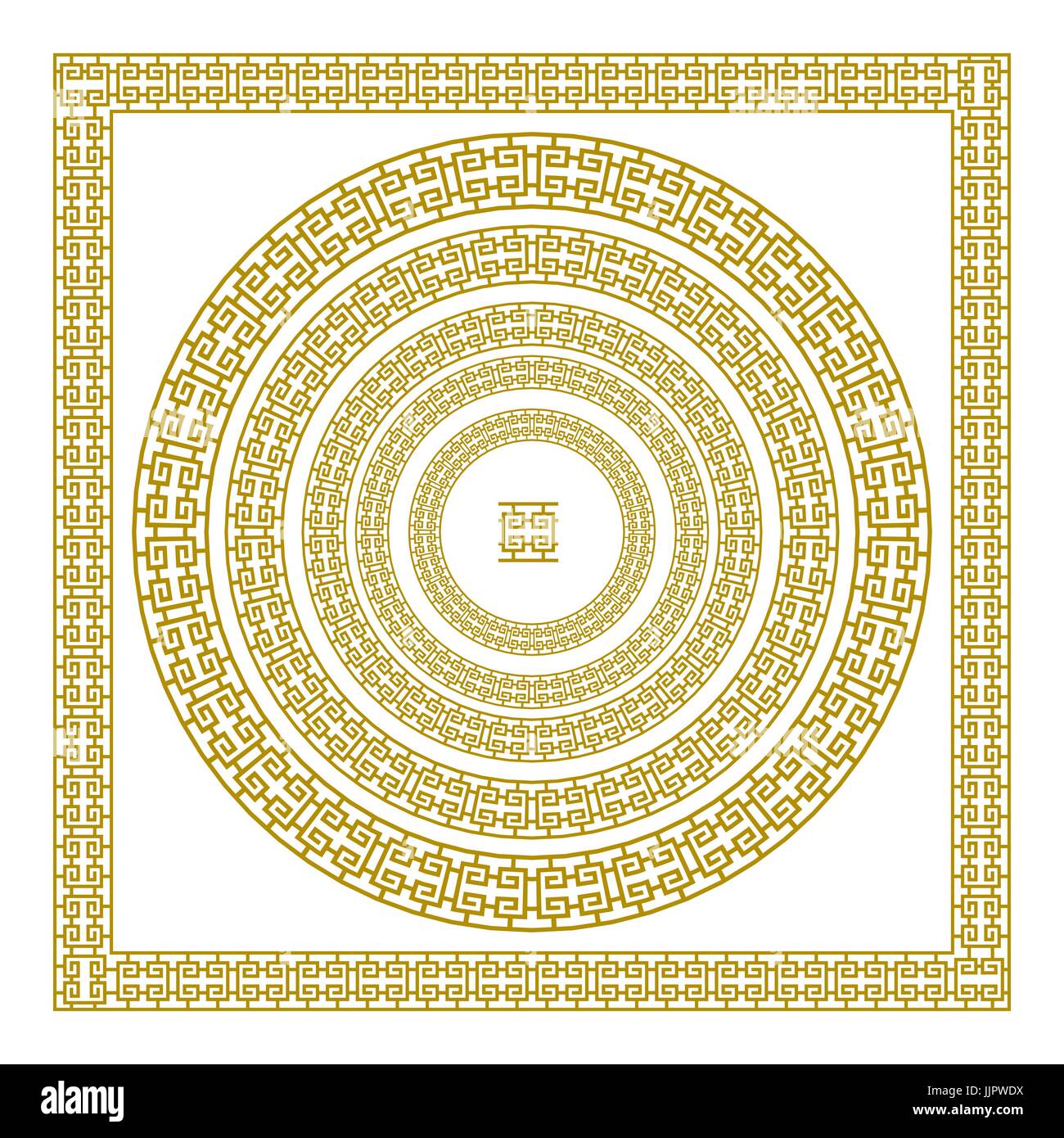 golden, ornamental, Meander circle frame in Gold greek vector art ...