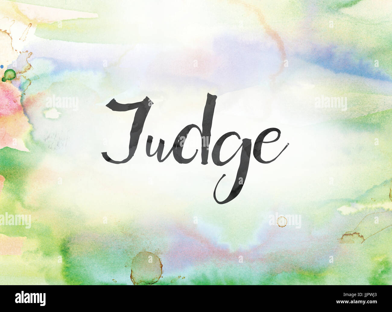 The word Judge concept and theme written in black ink on a colorful ...