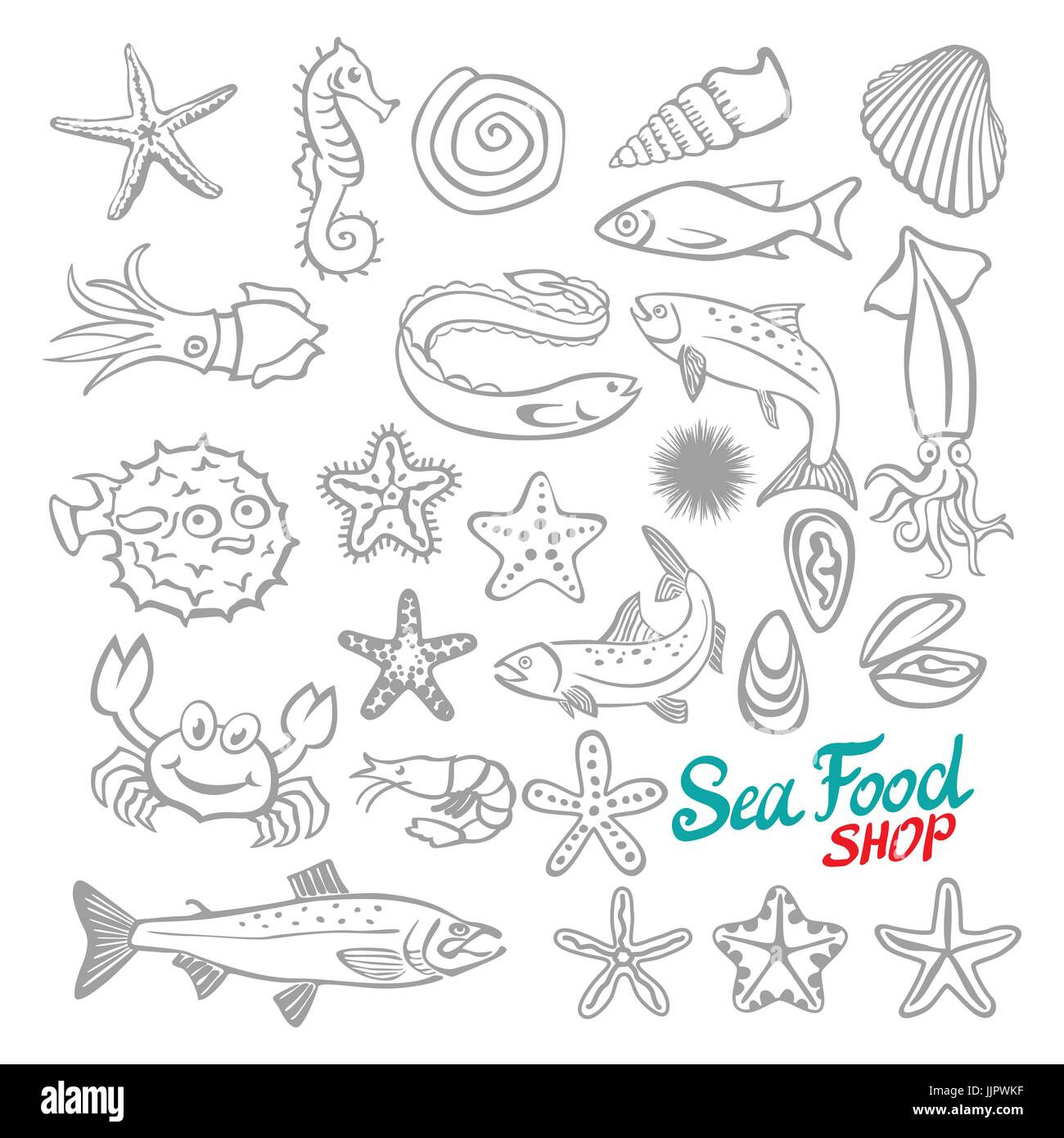 Vector Set of Sketch Sea Food art Stock Vector Image & Art - Alamy