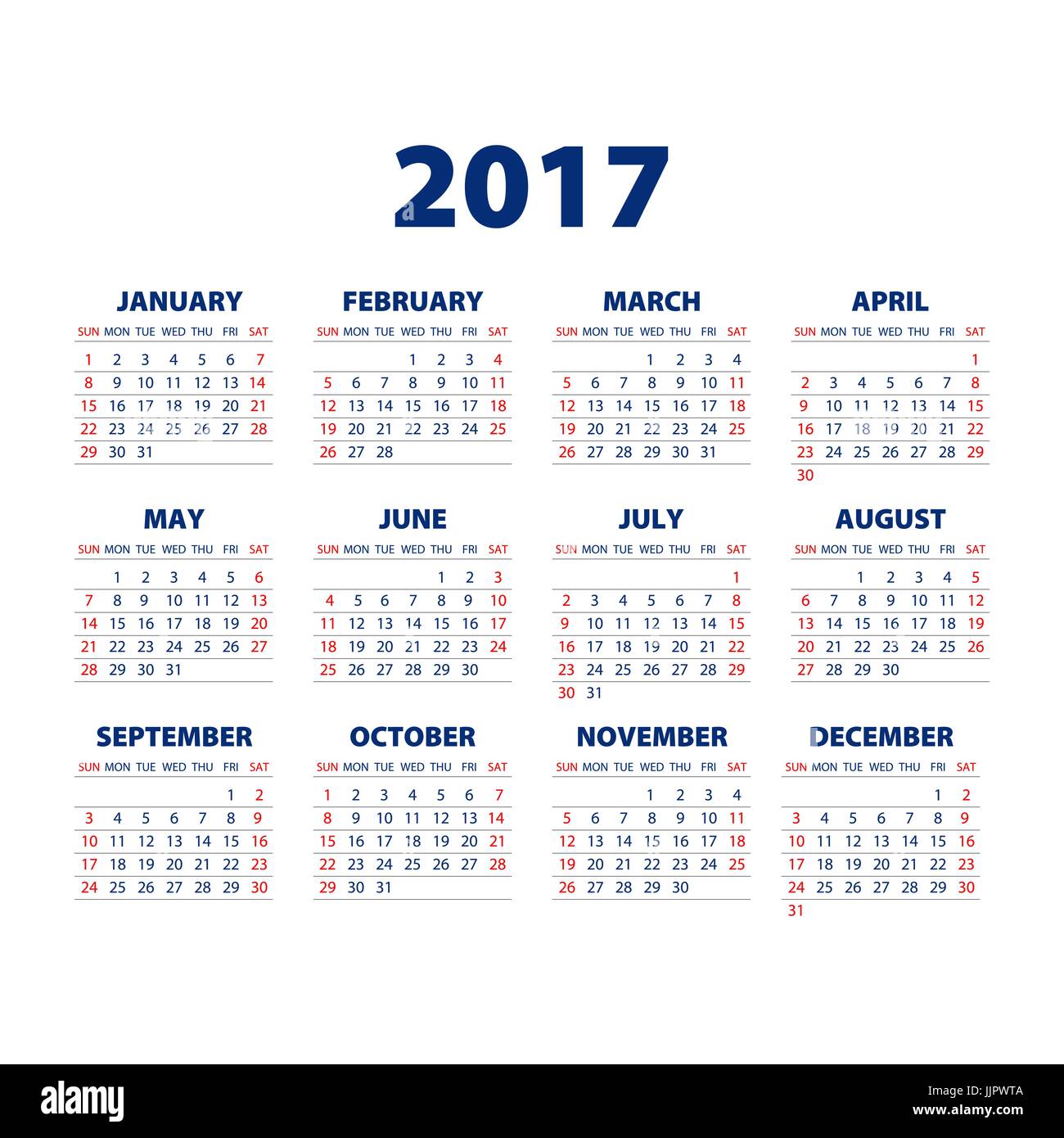 Calendar for 2017 on white background. Vector EPS10. art Stock Vector ...
