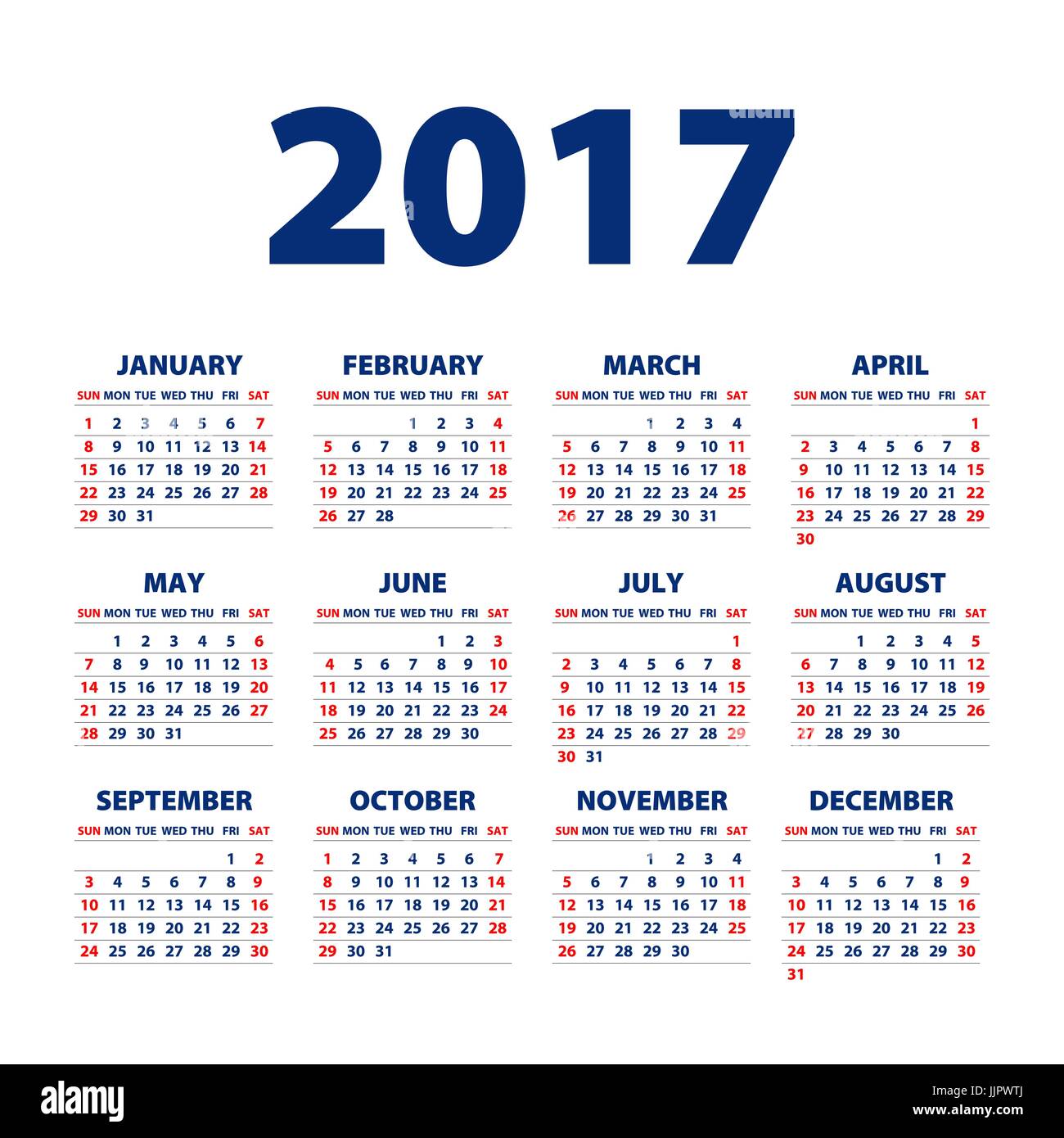 Calendar for 2017 on white background. Vector EPS10. art Stock Vector ...