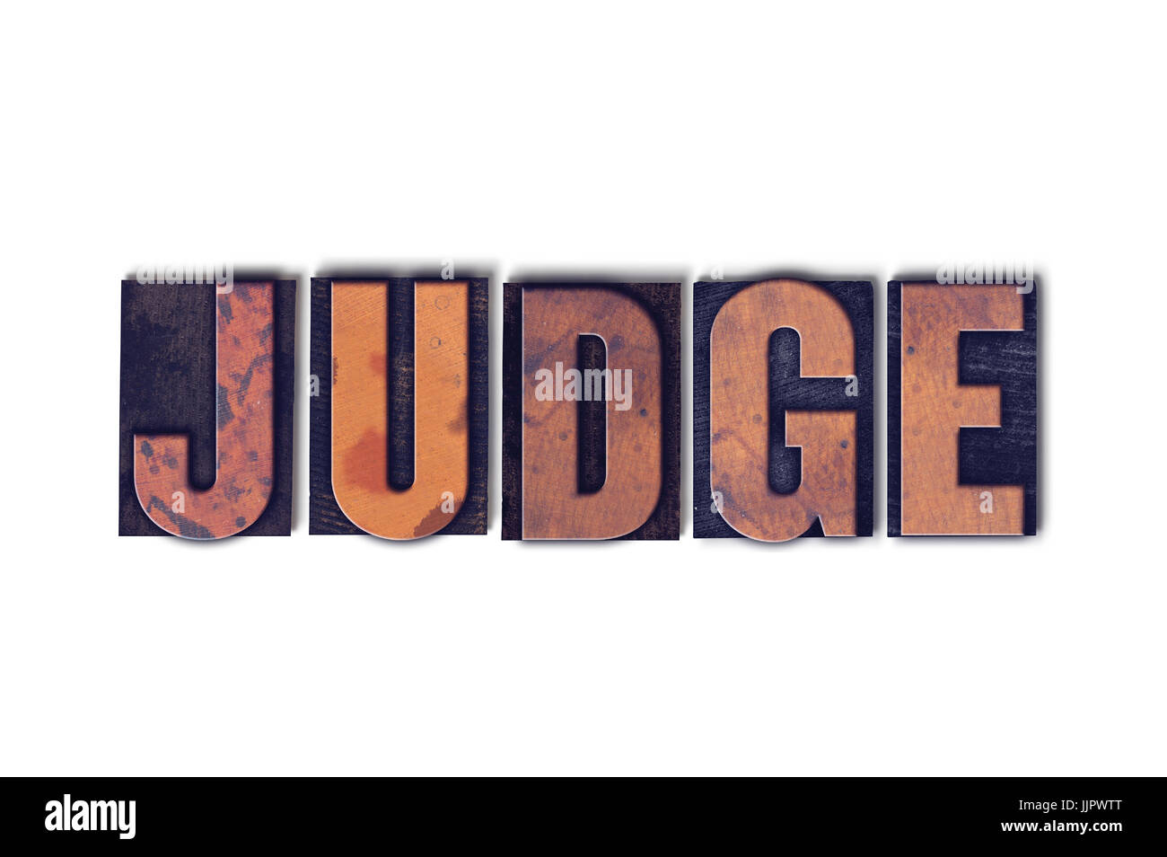 The word Judge concept and theme written in vintage wooden letterpress ...