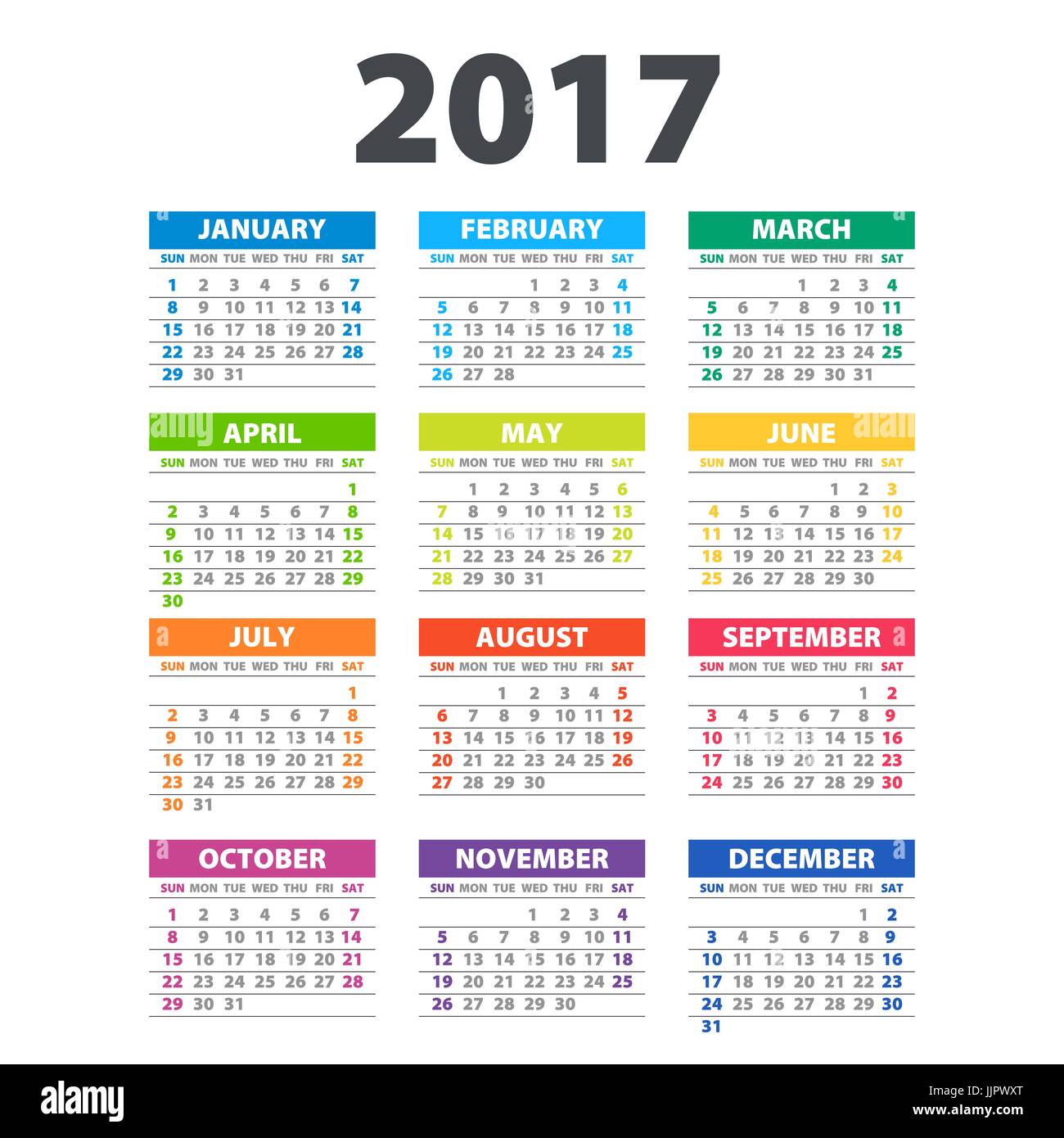 2017 Calendar - illustration Vector template of color 2017 calendar art ...