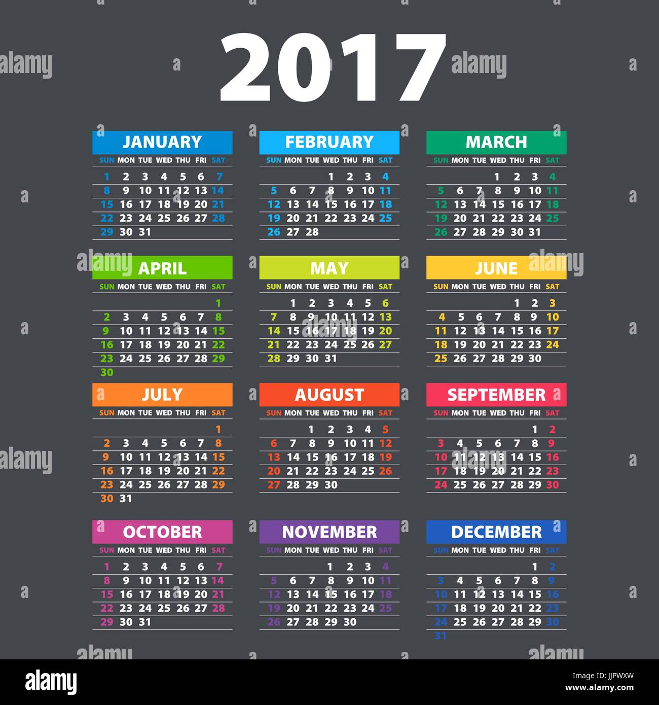 2017 Calendar - illustration Vector template of color 2017 calendar art ...