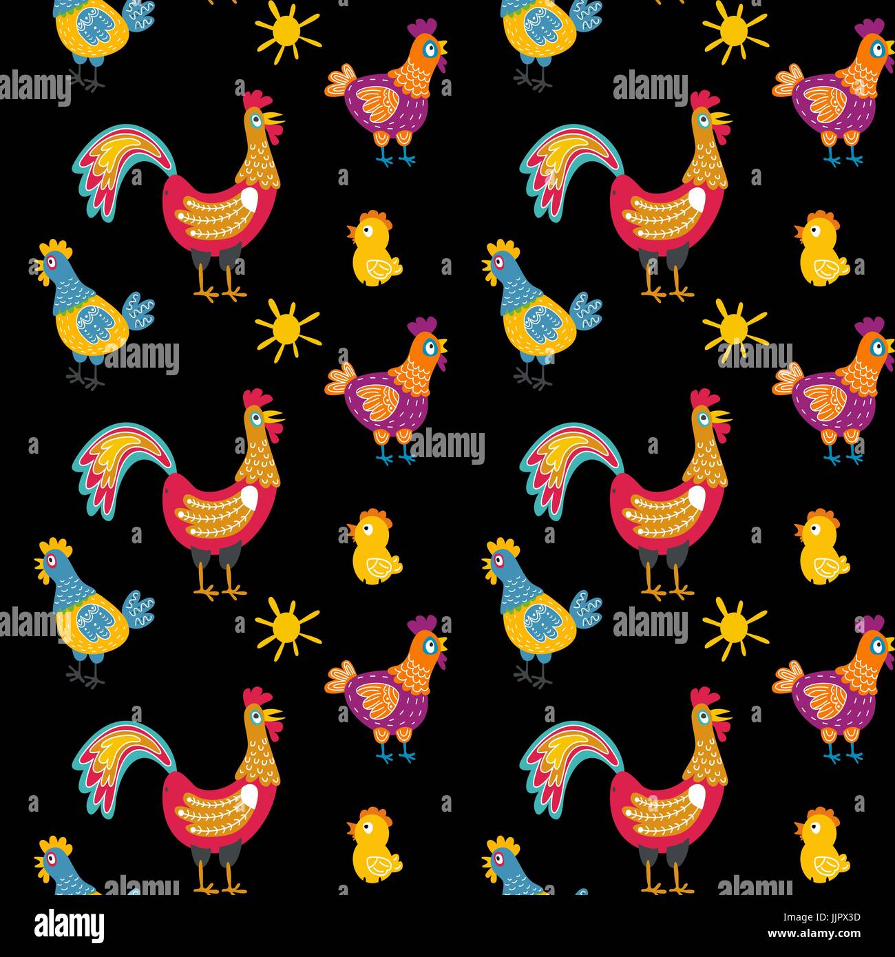 Vector fun chickens seamless pattern background with hand drawn farm ...