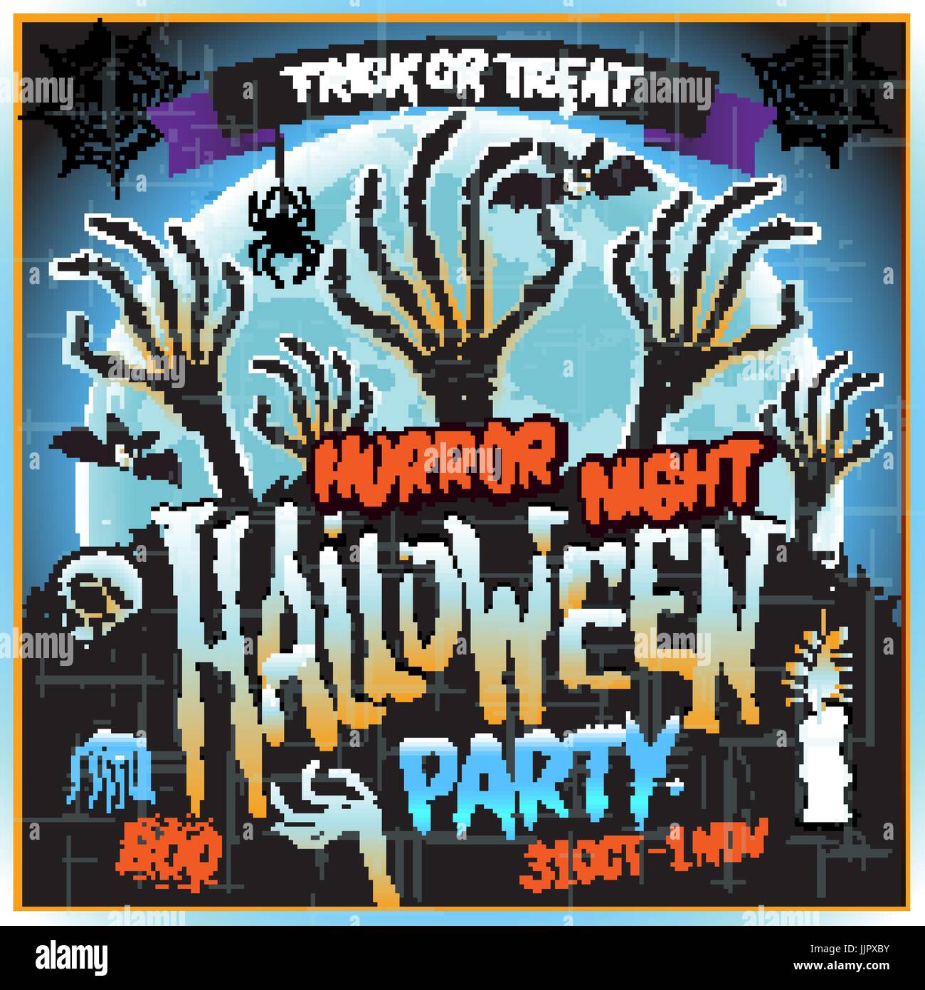 Halloween Zombie Party Poster. Vector illustration. horror night art ...