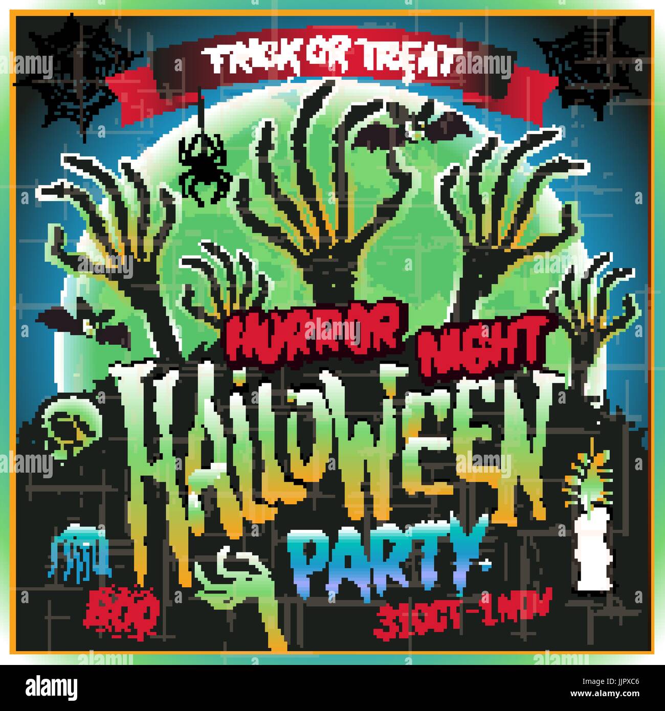 Halloween party horror night poster design template. Vector ...