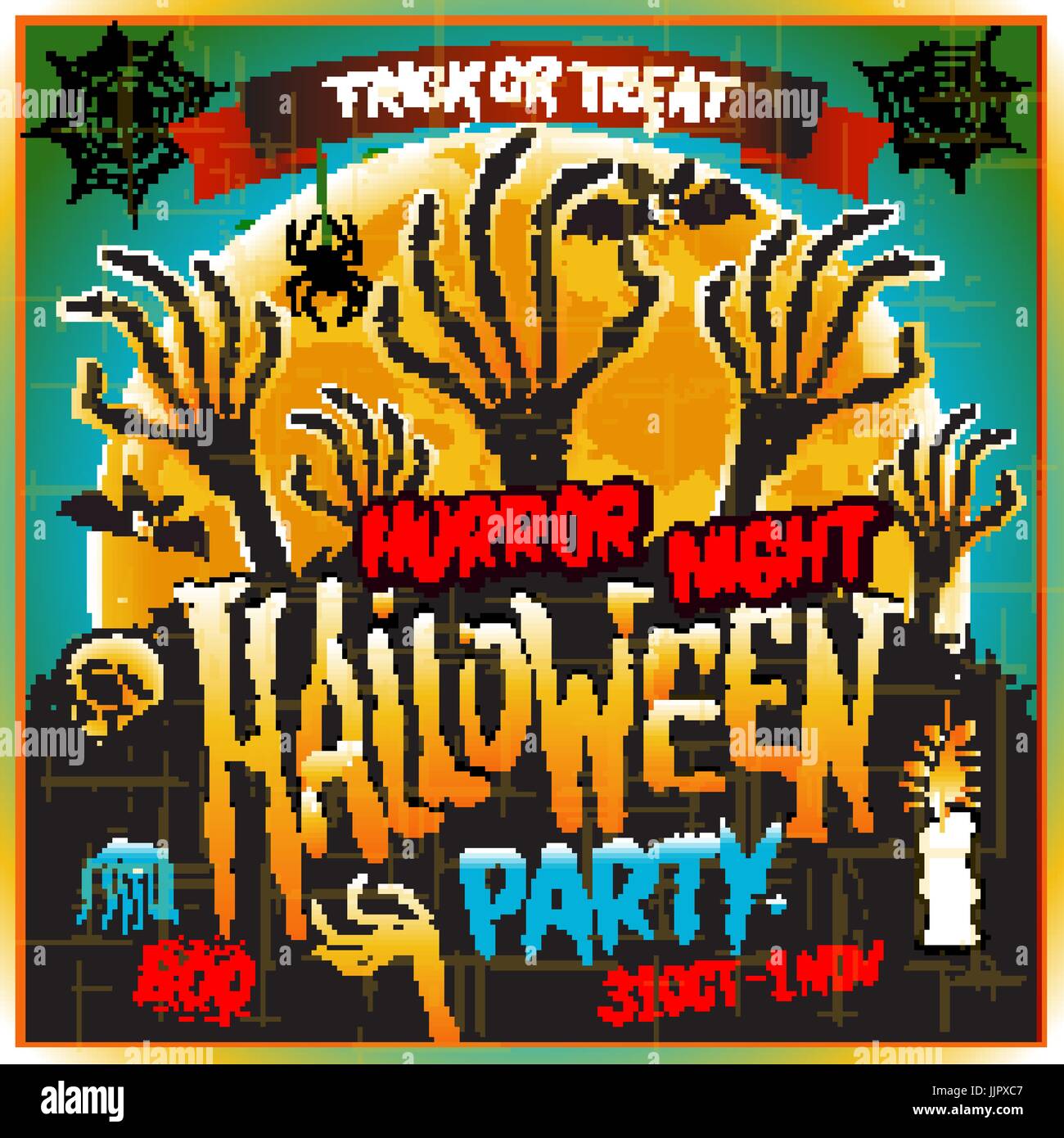 Halloween party horror night poster design template. Vector ...