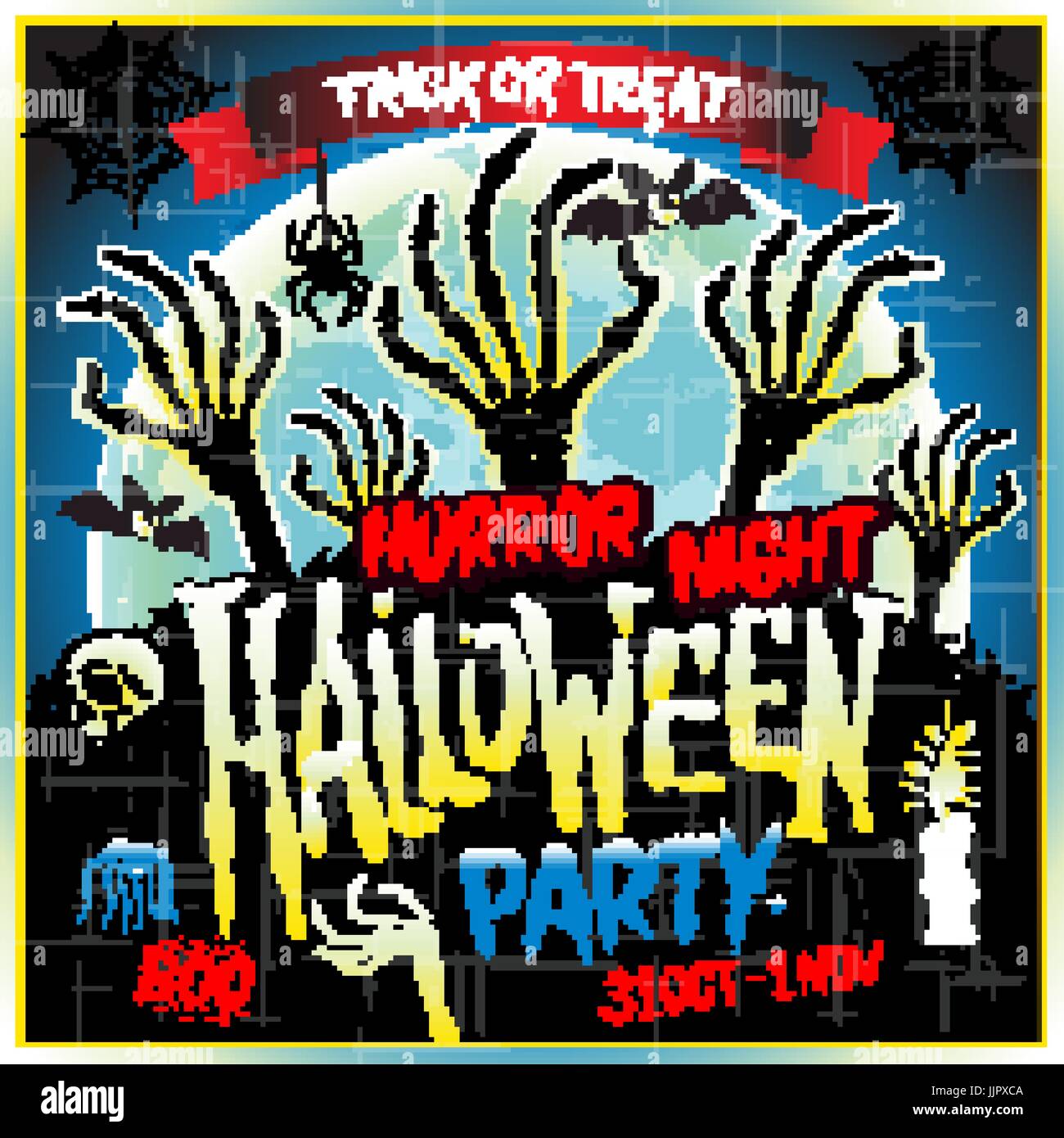 Halloween party horror night poster design template. Vector ...