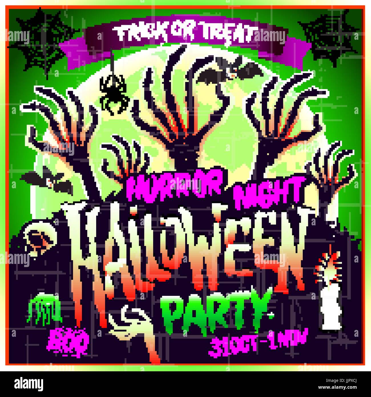 Halloween party horror night poster design template. Vector ...