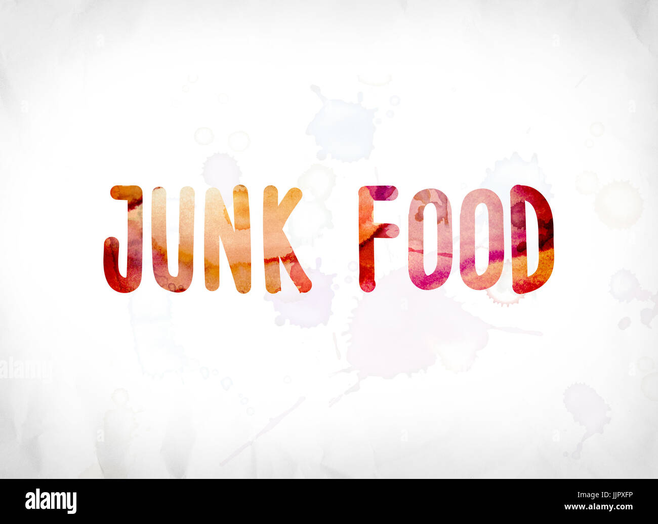 The words Junk Food concept and theme painted in colorful watercolors ...