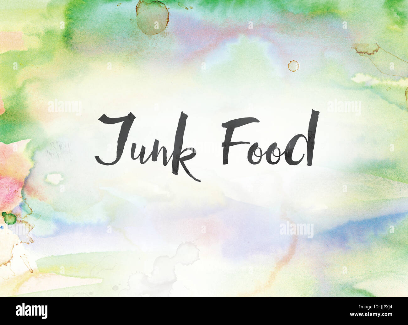 The words Junk Food concept and theme written in black ink on a ...