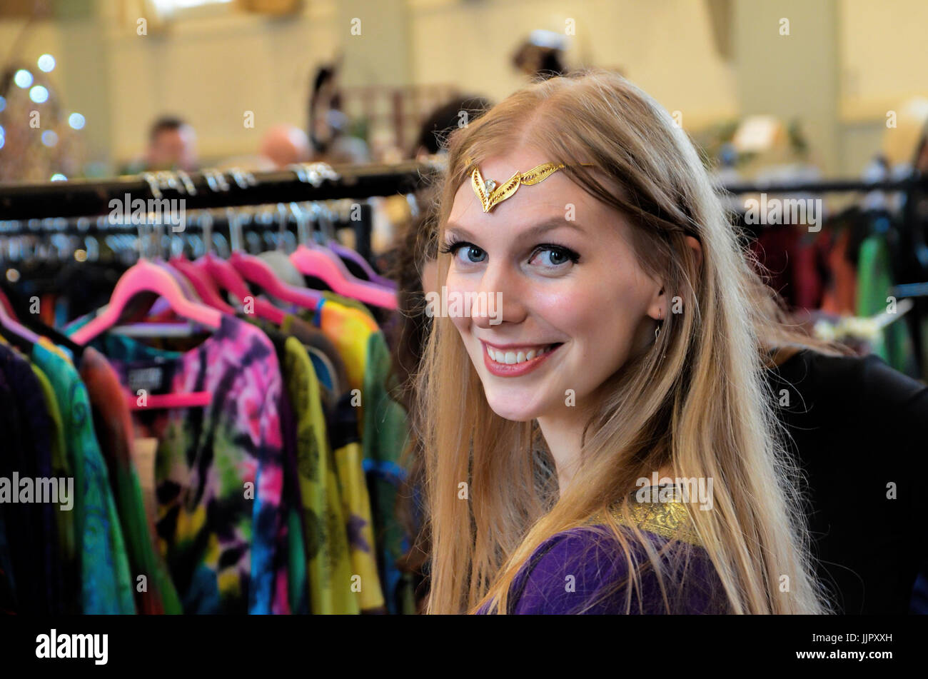 Blonde girl wearing elven fairy forehead circlet jewellery Stock Photo ...