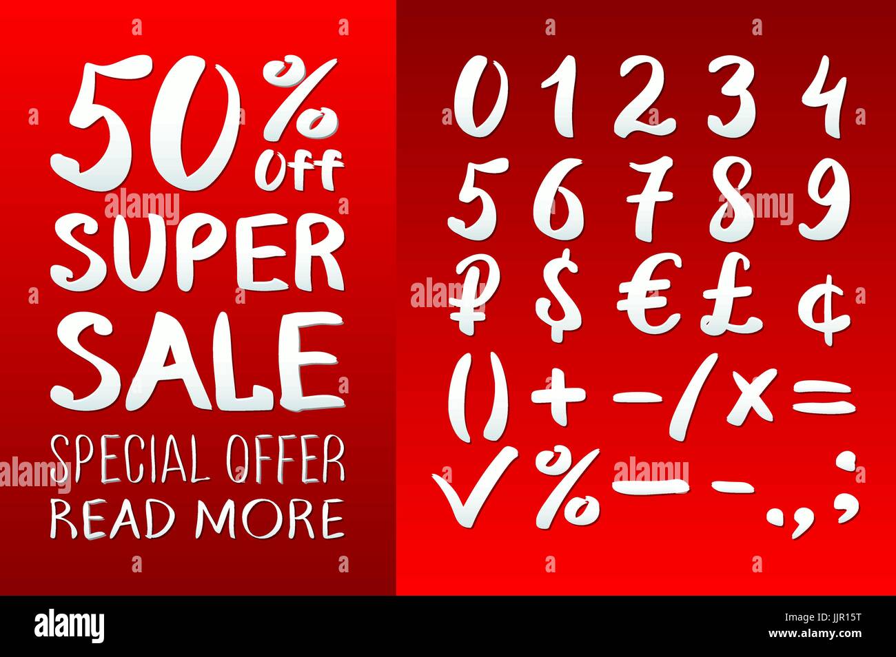 Numbers 0 9 Written With A Brush On A Red Background Lettering Super Numbers 0 9 Written With A Brush On A Red Background Lettering Super
