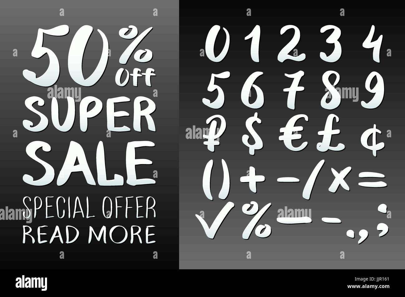 Numbers 0-9 written with a brush on a black background lettering. Super ...