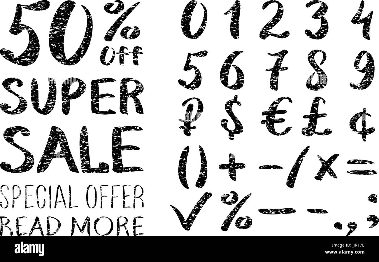 A set of signs Sale and set of numbers. lettering style. Vector. Super ...