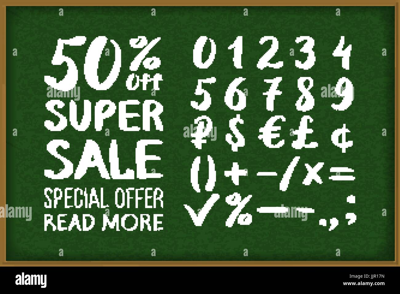 sale 50 percent drawing on blackboard. Numbers 0-9 written with a brush ...