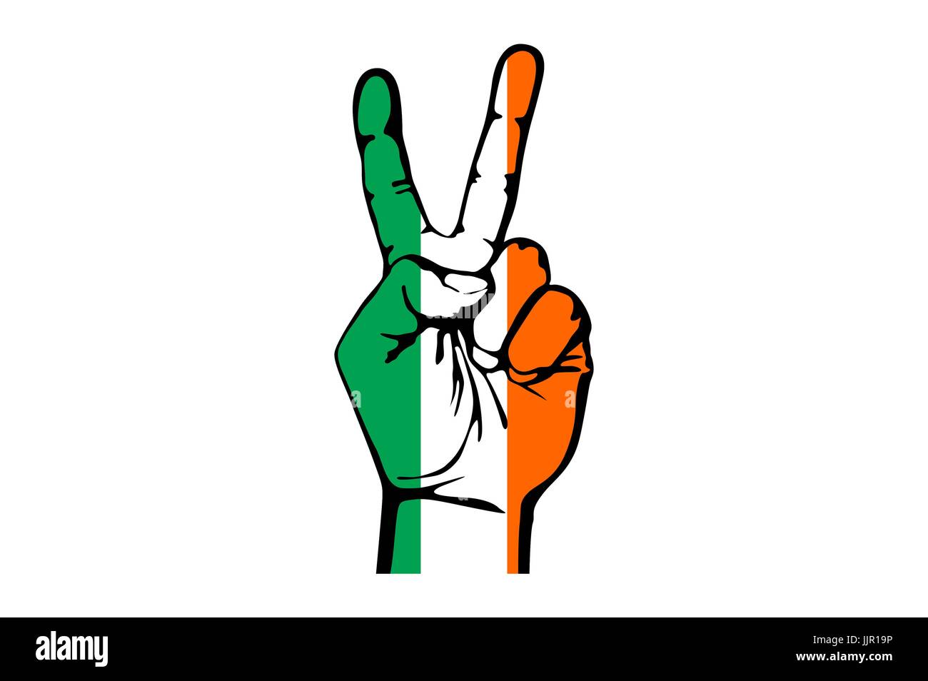 Hand making the V sign, Ireland flag painted as symbol of victory, win ...