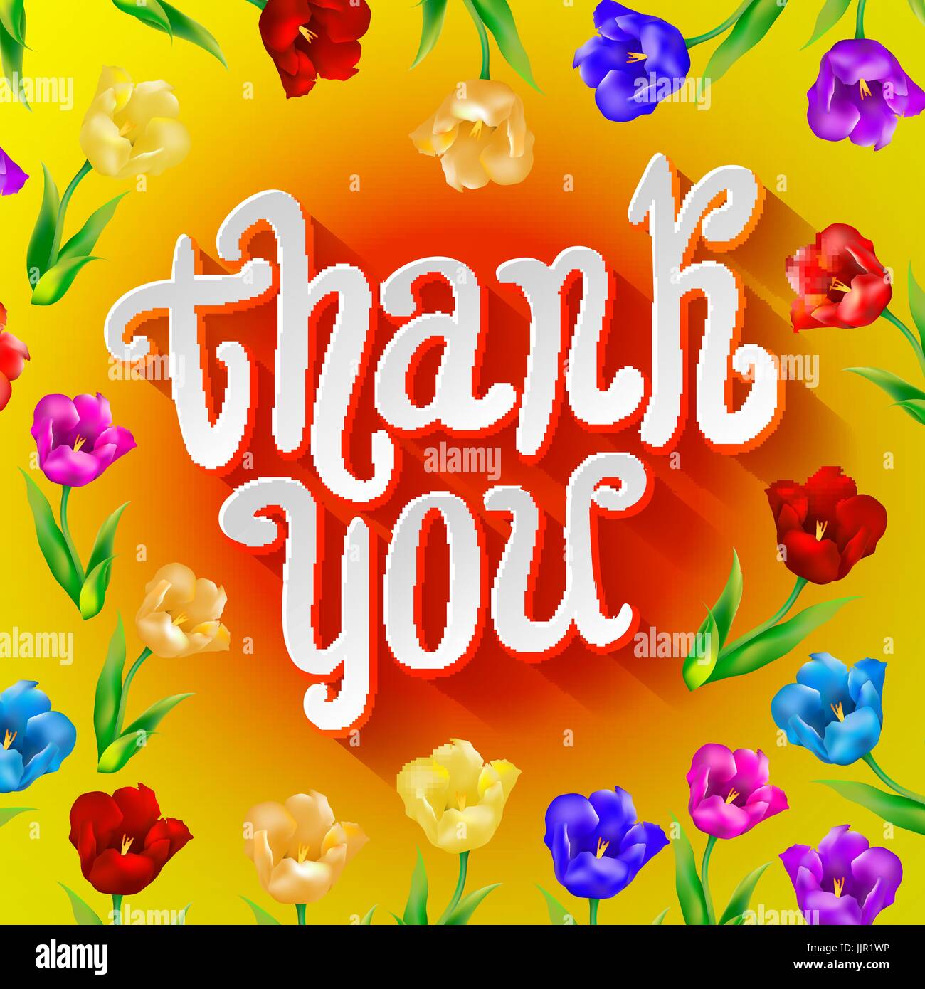 Vector Thank you script greeting card with cute floral elements. art ...
