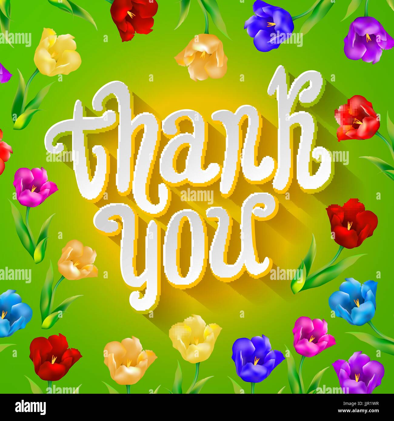 Thank you! Bright cartoon card made of flowers and butterflies. Floral ...