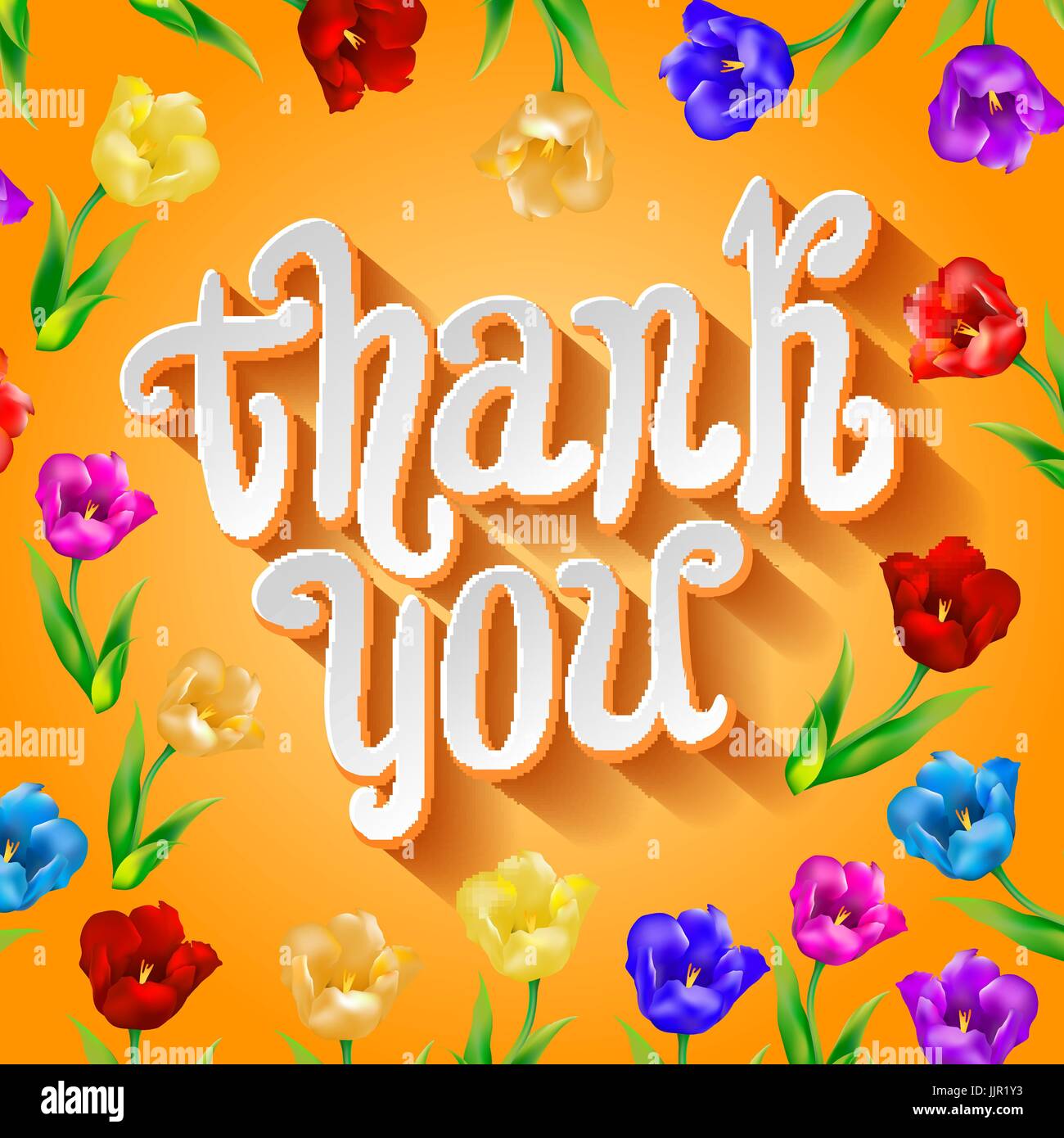 Vector Thank you script greeting card with cute floral elements. art ...