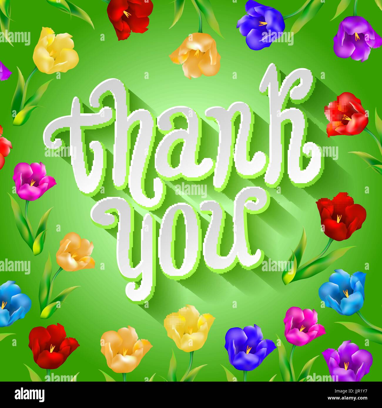 Thank you! Bright cartoon card made of flowers and butterflies. Floral ...