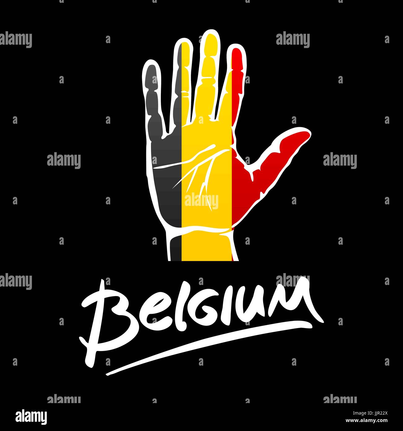Open hand painted Belgium flag painted. lettering hand-written Belgium ...