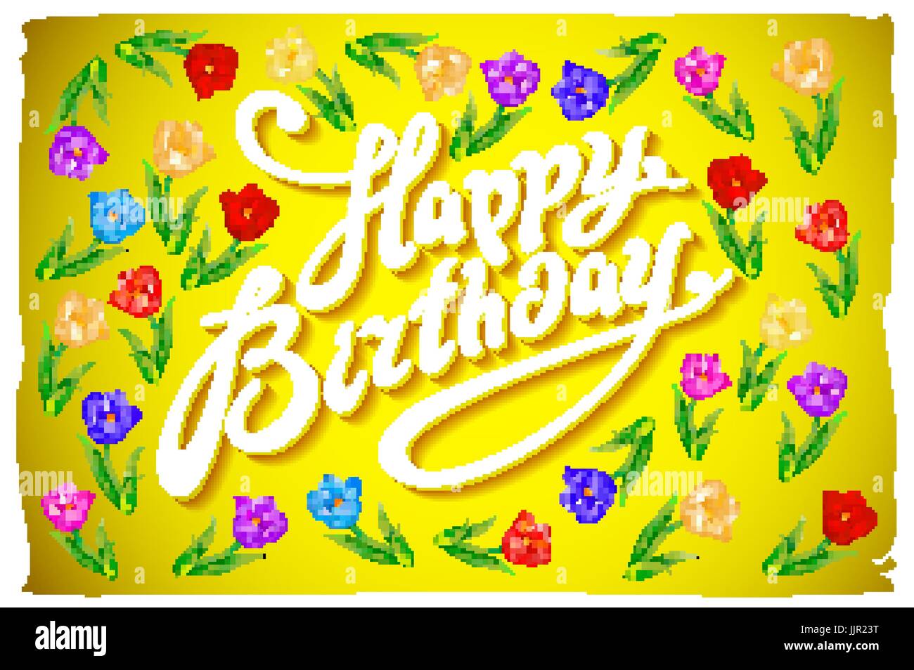 Happy birthday. Tulips with text Happy birthday on yellow art Stock ...