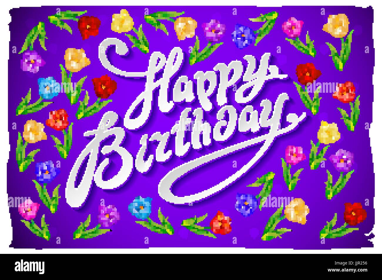 violet greeting card Happy Birthday. illustration vector tulip art ...