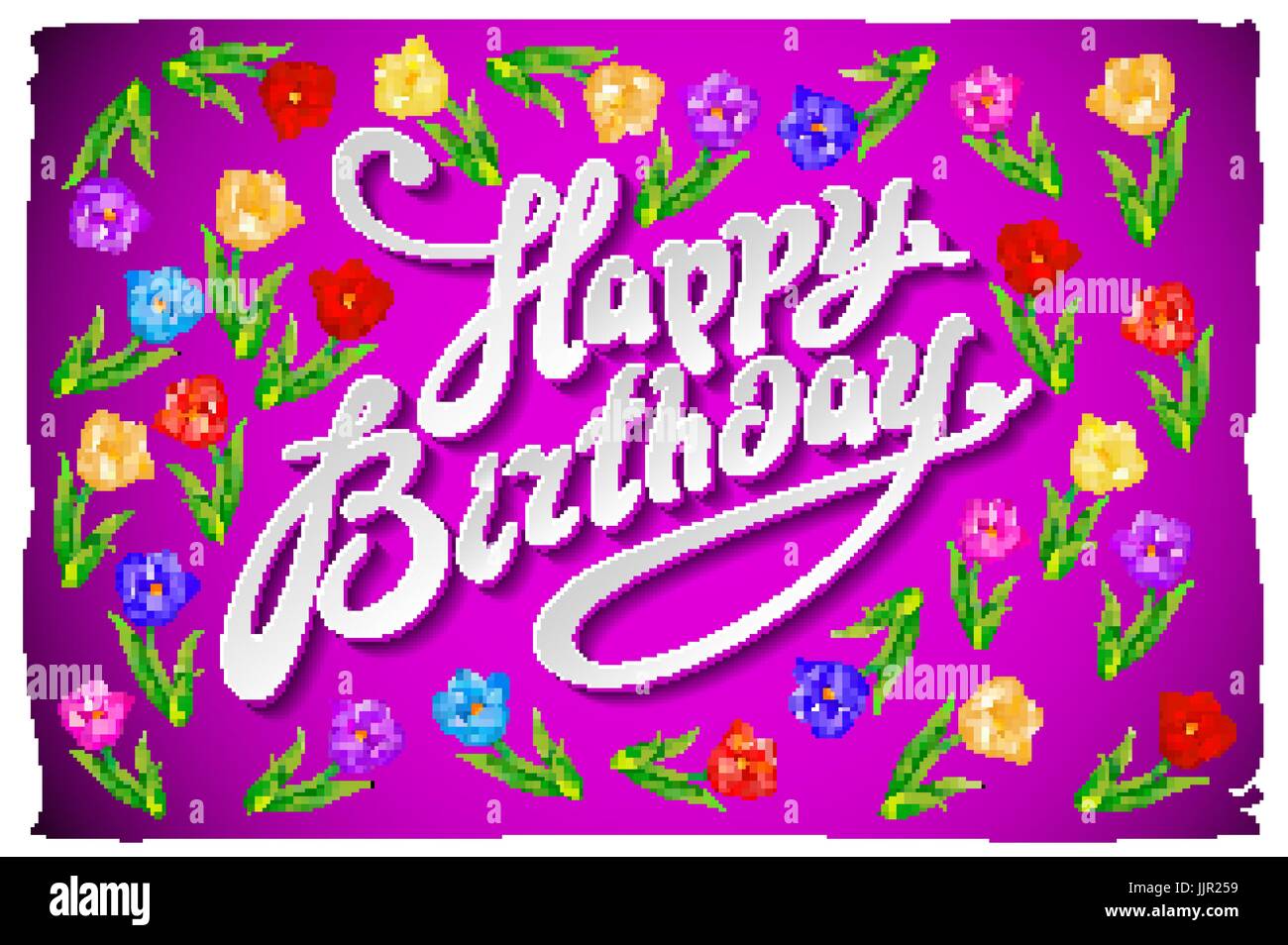 birthday template vector/illustration. violet greeting card Happy ...