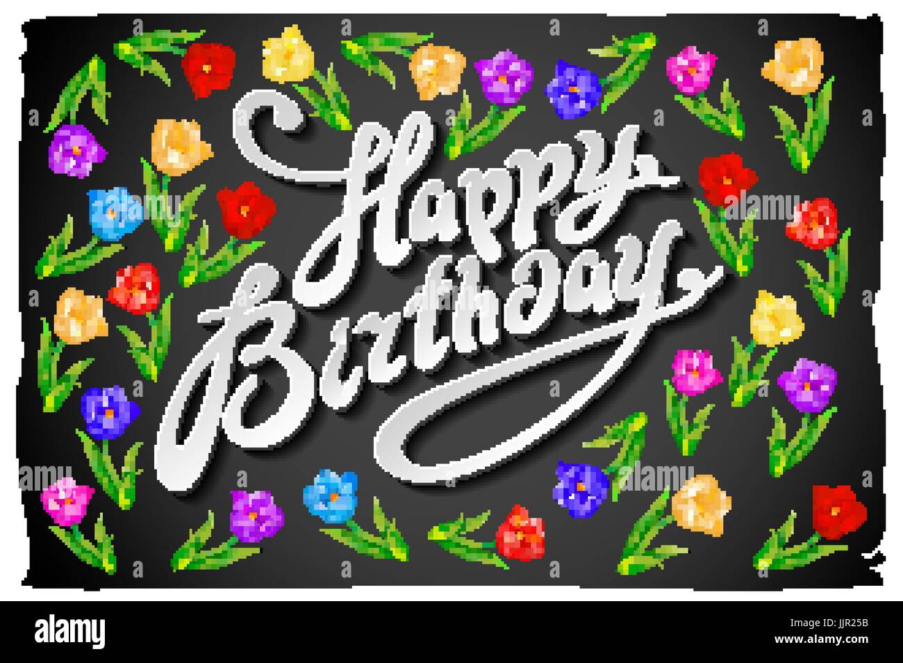 Happy birthday card. Celebration background with flowers, butterfly and ...